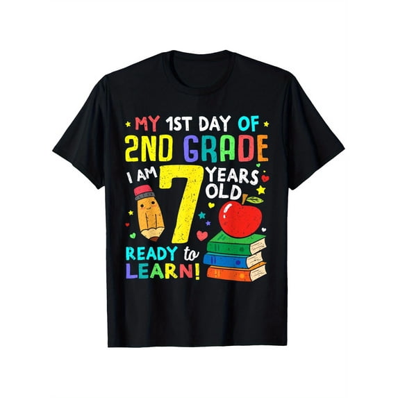 2nd Grade Back to First Day of School Shirt - Black with Colorful "My ...