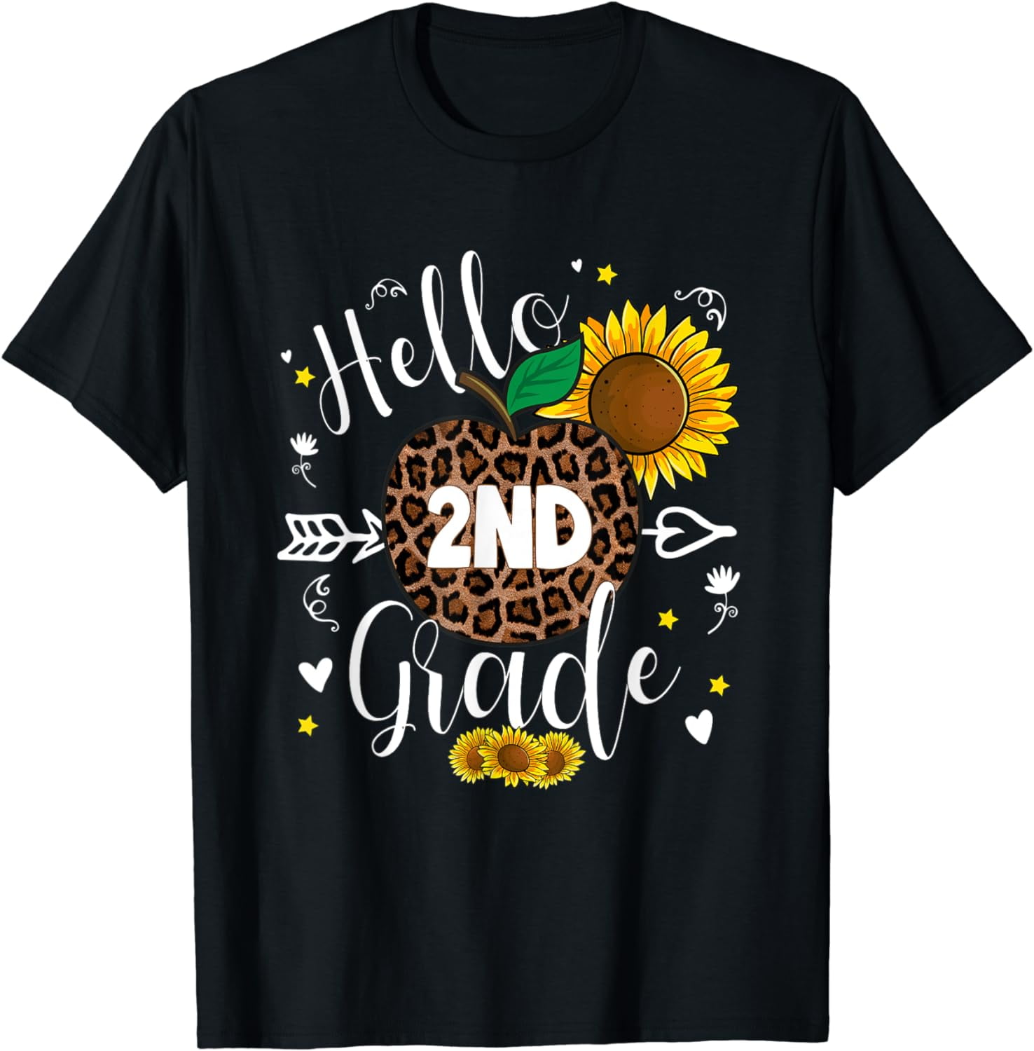 2nd Grade Back To School Leopard Print Sunflower Teacher Kid T-Shirt ...