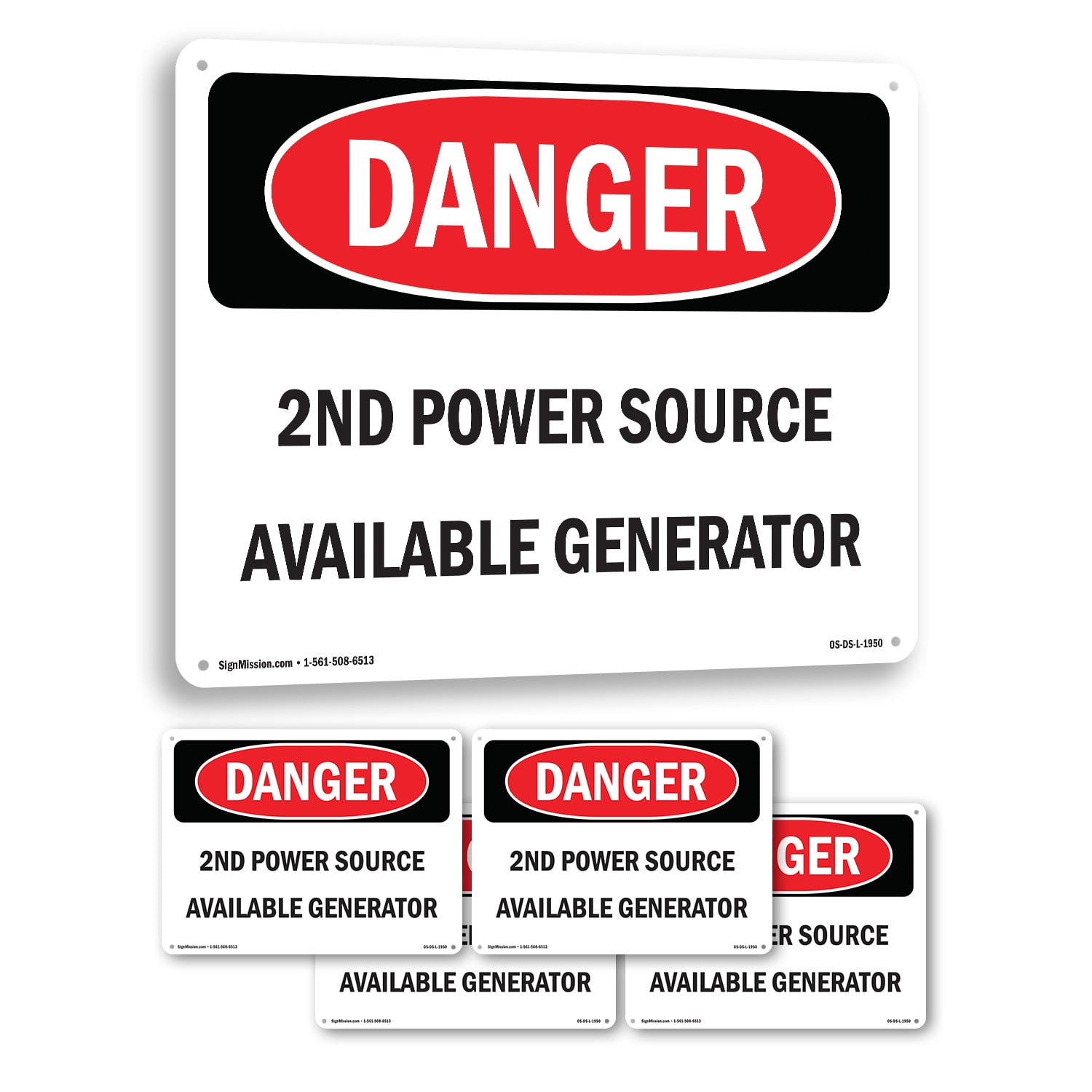2nd Power Source Available Generator OSHA Danger Rigid Plastic Sign 10 ...