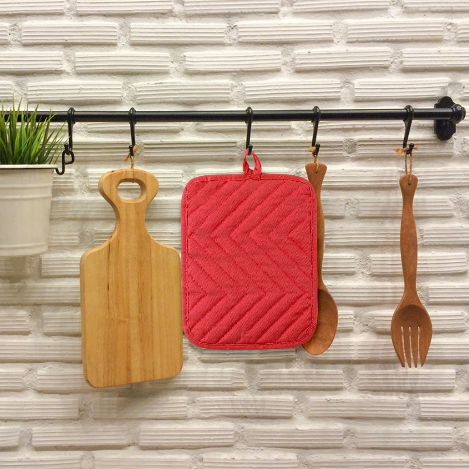 2ooya Cotton Square Oven Mitt with Pocket Set,6Pcs Red Pot Holder ...