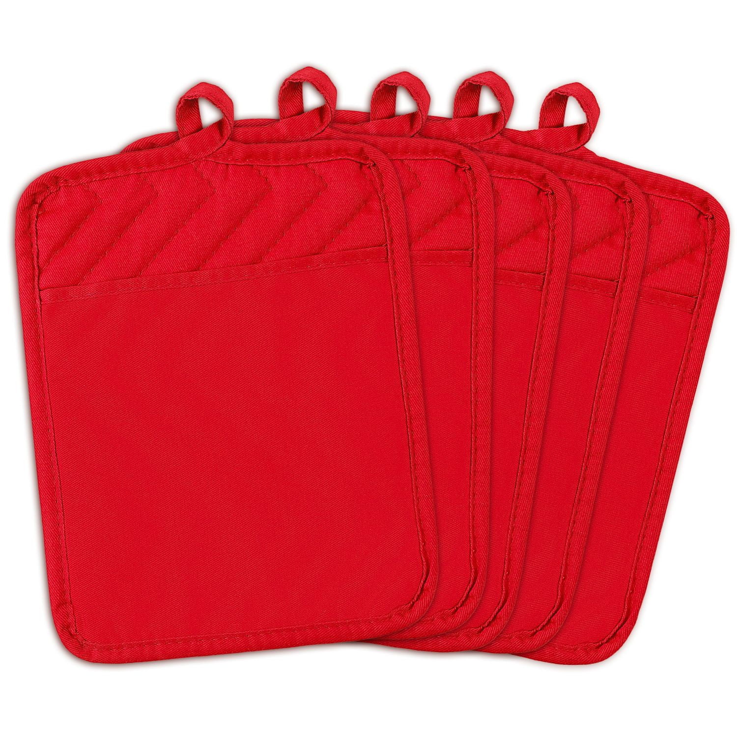 2ooya Red Cotton Potholders with Pocket, Heat-Resistant Kitchen Baking ...