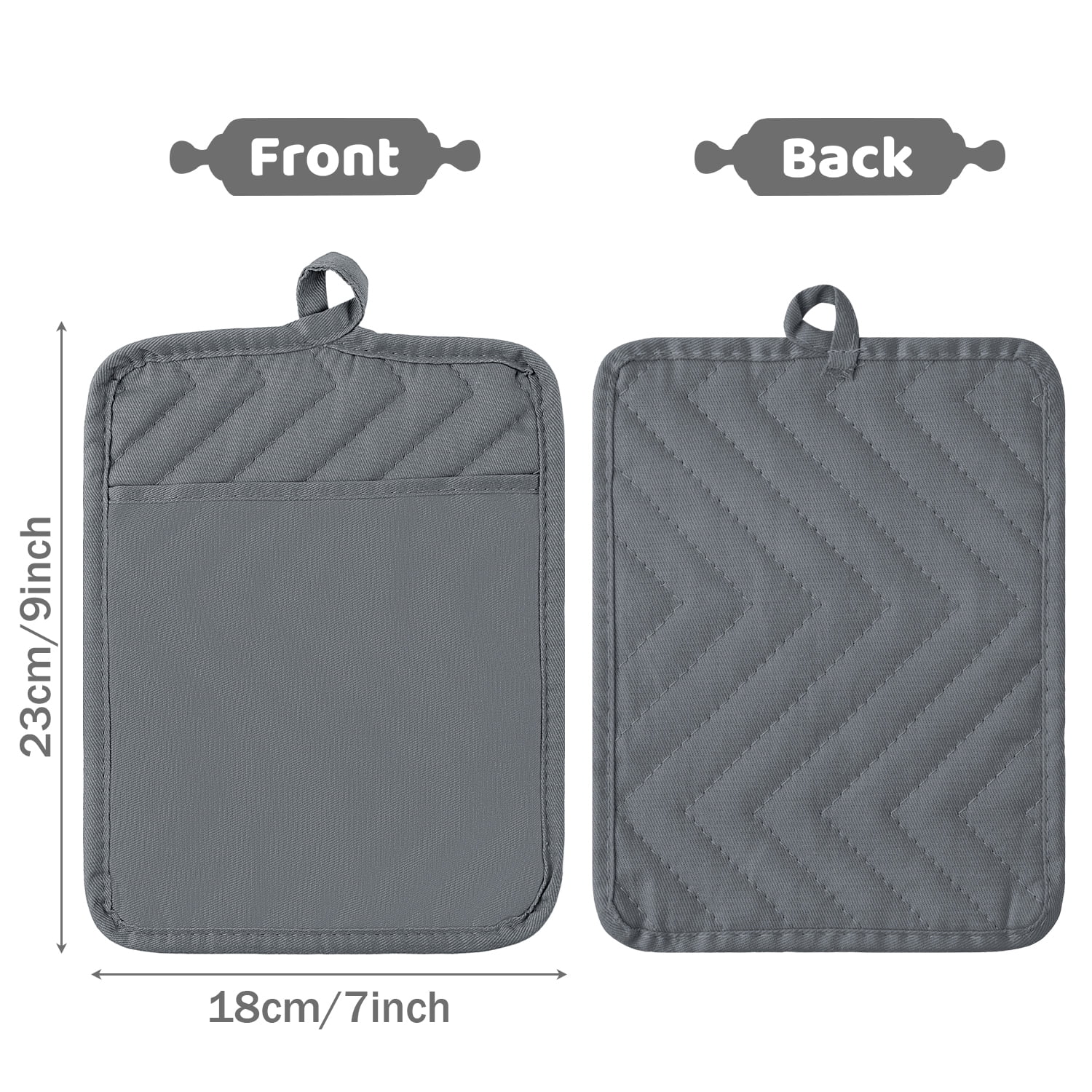 2ooya Cotton Washable Baking Oven Mitt Set, 6-Piece Grey Rectangle Pot ...