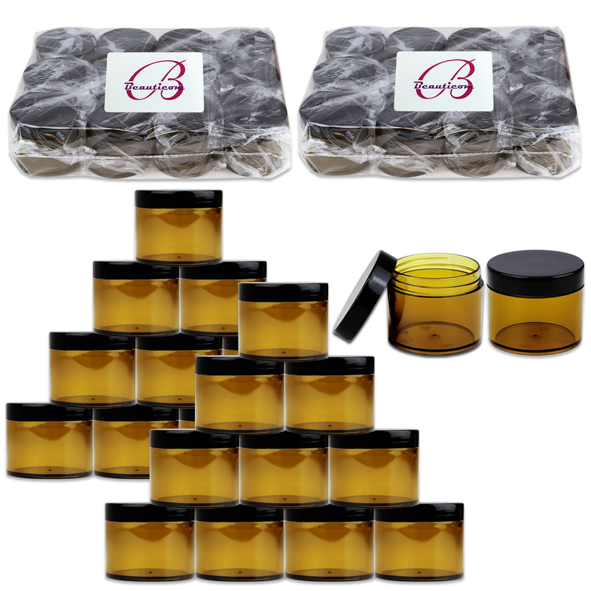 2oz/60g/60ml High Quality Acrylic Leak Proof Amber Container Jars with ...