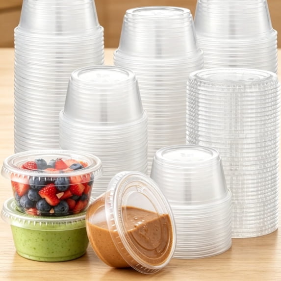 2oz Disposable Clear Plastic Mini Containers with Snap Lids, Portable ...