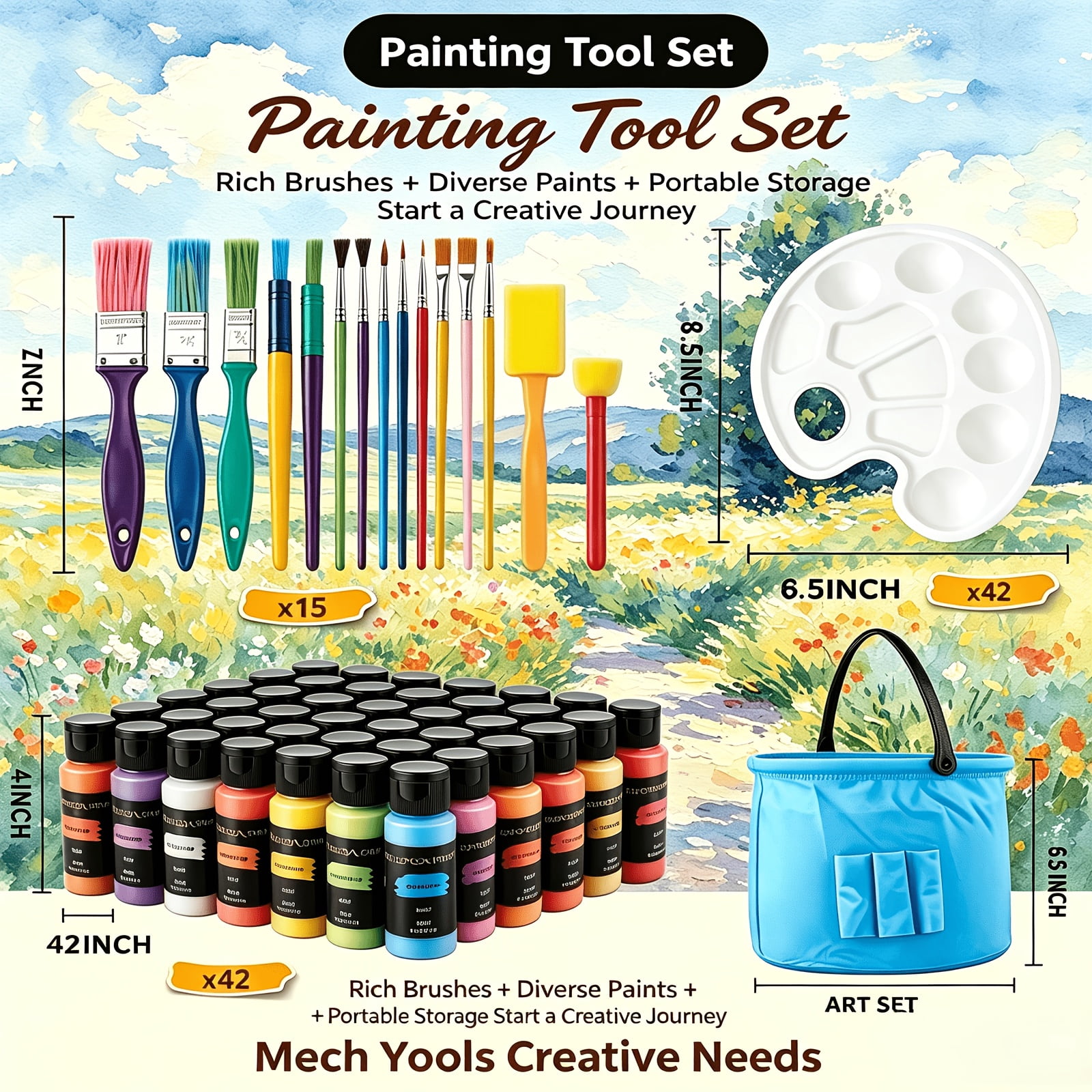 2oz Matte Tempera & Watercolor Paint Set 42 Vibrant Pigment Shades, Non ...