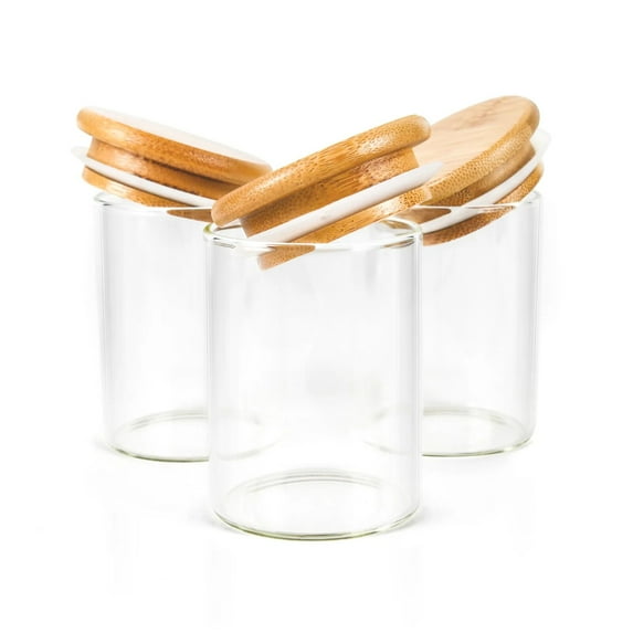 200 Count, 3.5 Grams 2oz Glass Jars with Wooden Lid & Suction Top ...