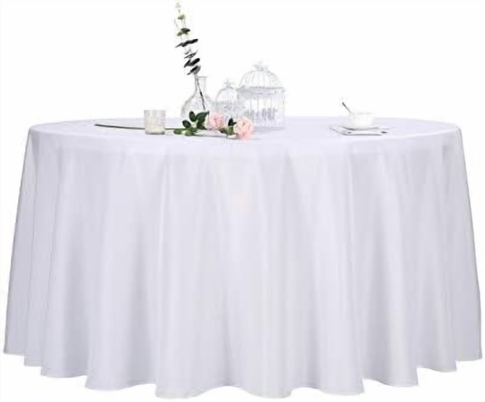 2pack 120 Inch White Round Tablecloth in Polyester Fabric for Wedding ...
