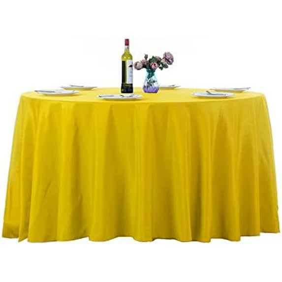 2pack 120 Inch Yellow Round Tablecloth in Washable Polyester Fabric for ...