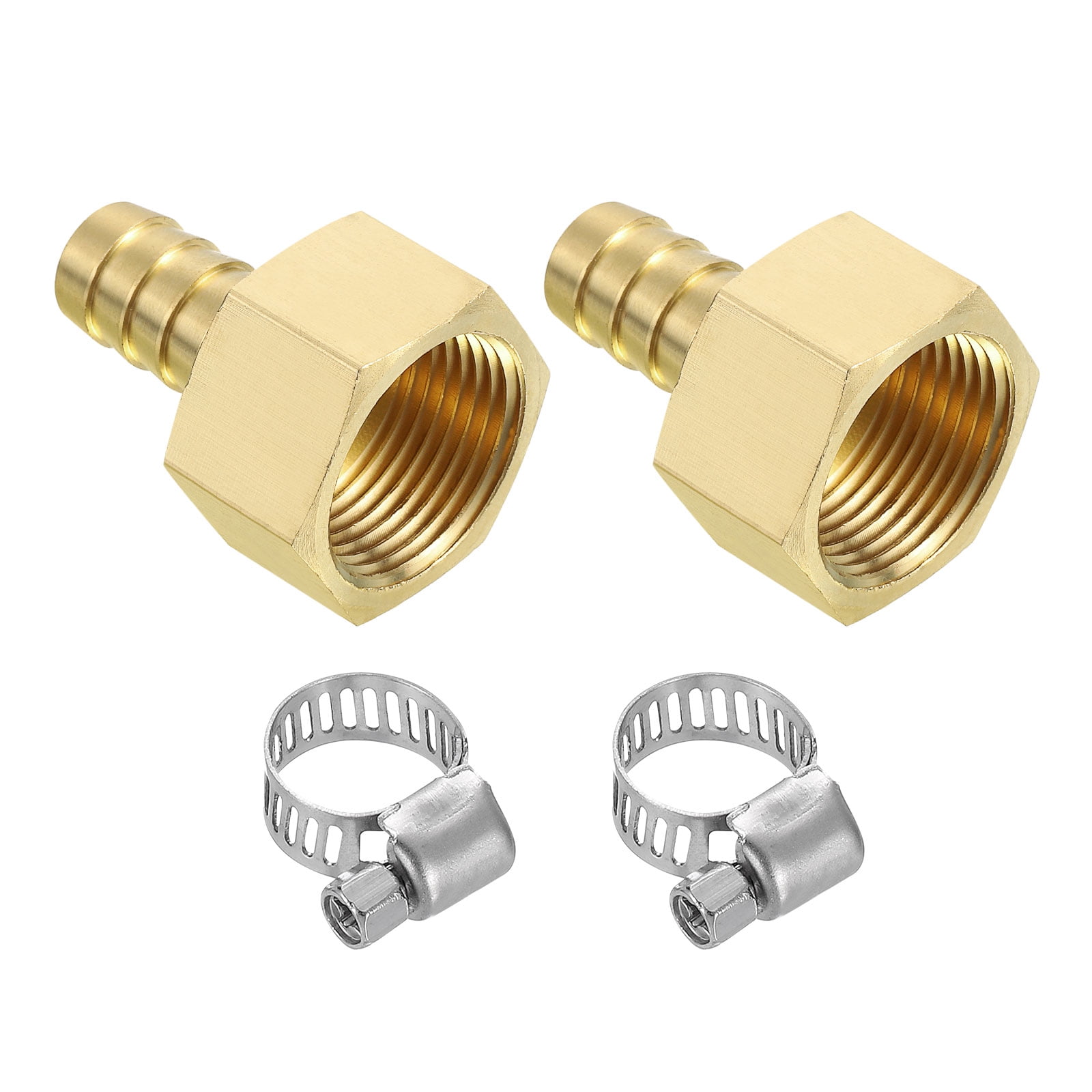 2pack Brass Barb Fittings, 1/2" Barb x 3/4" NPT Female with Clamps for ...