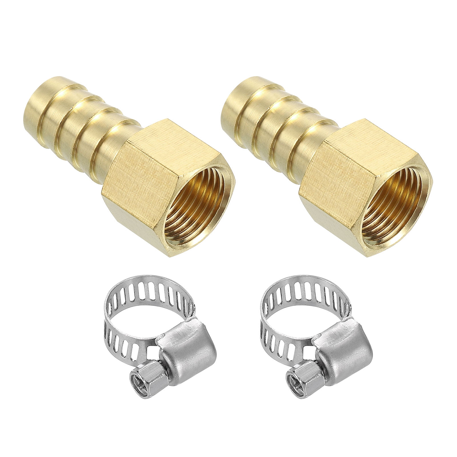 2pack Brass Barb Fittings, 1/2" Barb x 3/8" NPT Female with Clamps for ...