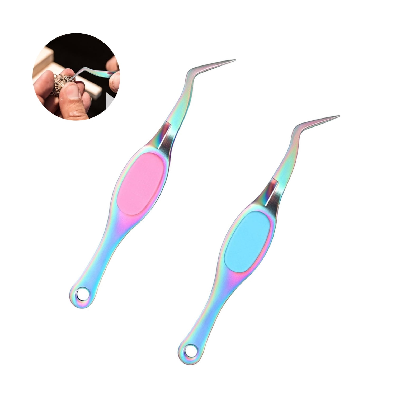 2pack Crossing Lock Tweezer Soft Grip Bent Fine Point Tweezer Cross ...
