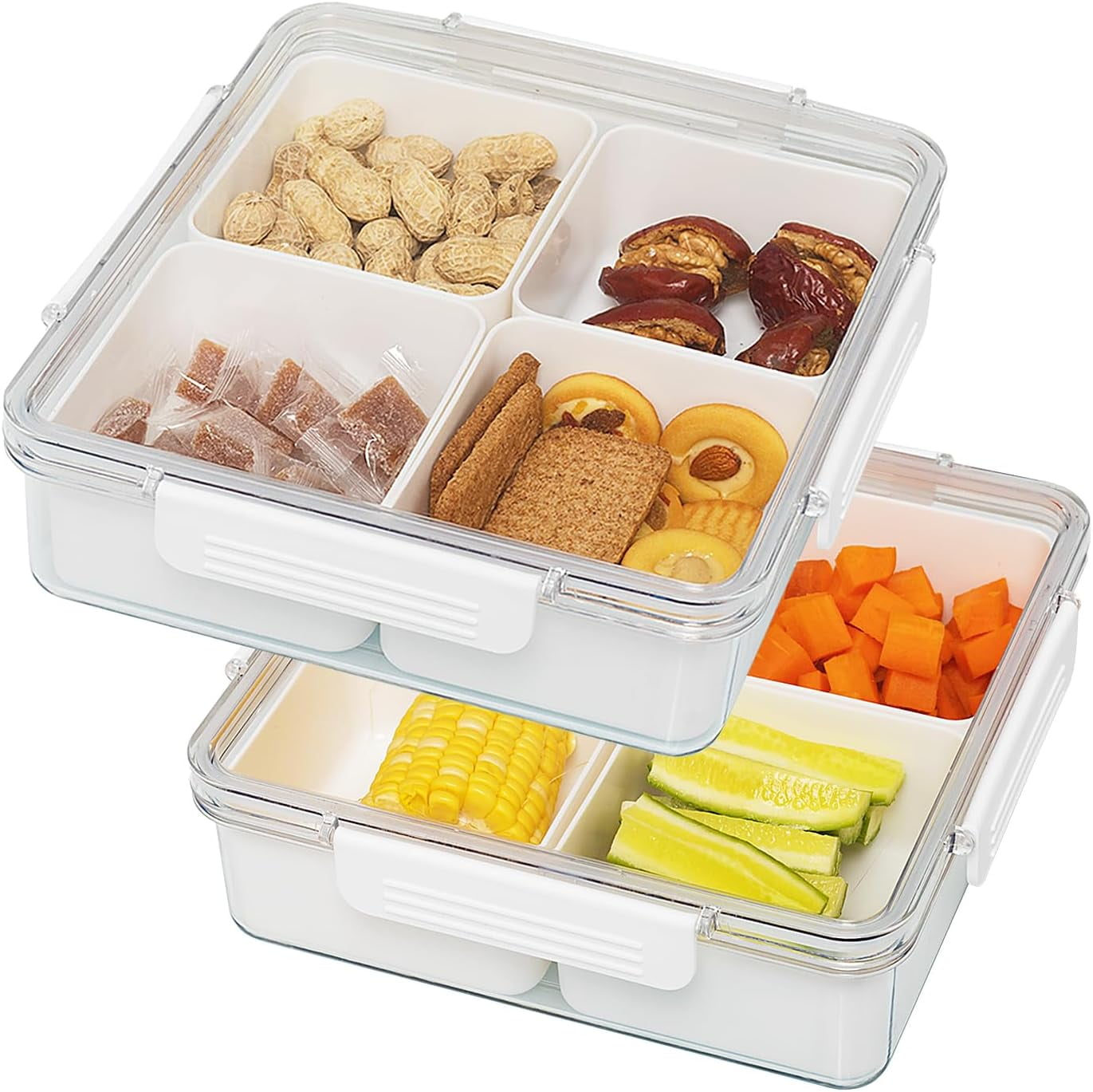 2pack Divided Serving Tray with Lid, 4 Compartment Removable Snack ...