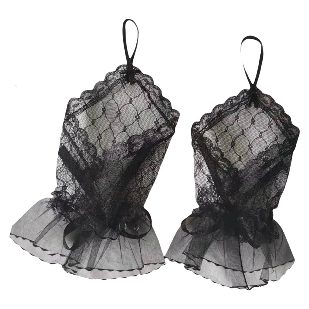 2pack Dress Wedding Gloves Lace Trimmed Mittens Adjustable Wrist Gloves ...