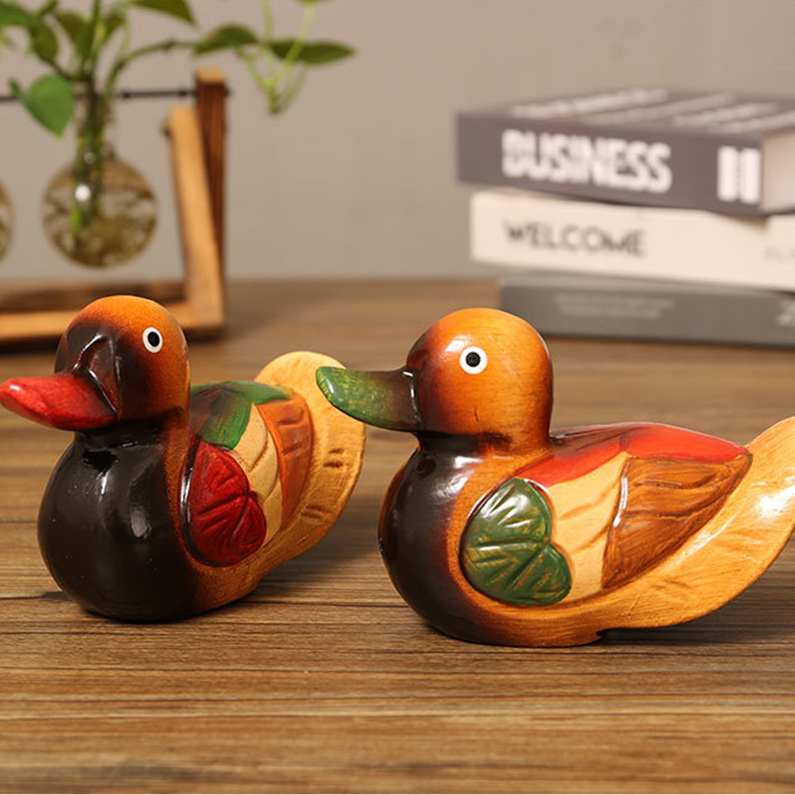 2pack Duck Ornament Wooden Ducks Statues Hand Carved Figures Wedding ...