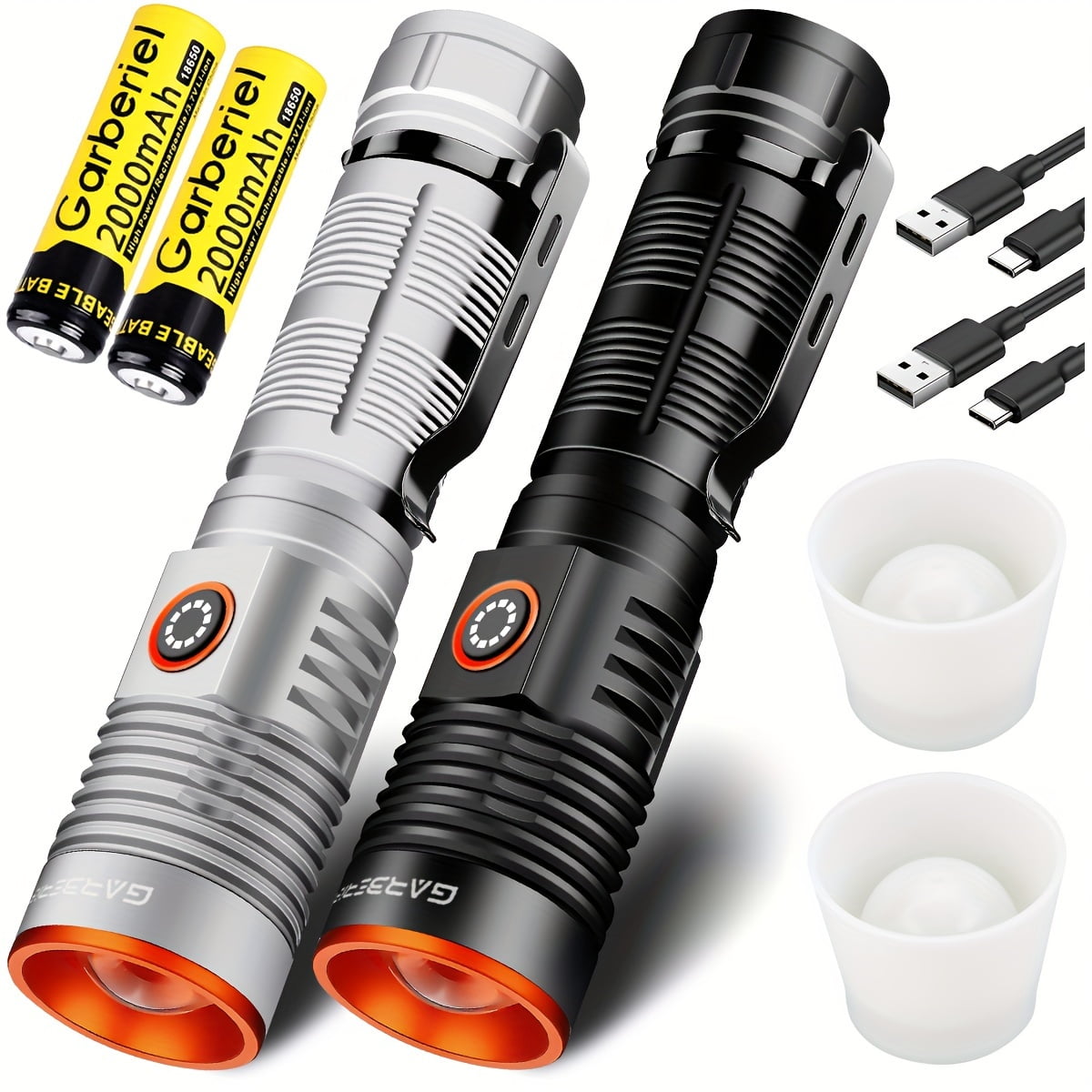 2pack Garberiel High Lumens USB Rechargeable LED Flashlights, 4Modes ...