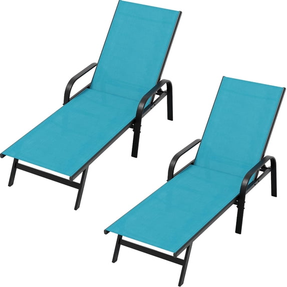 2pack Outdoor Lounge Chair, Adjustable Patio Reclining Chaise with ...