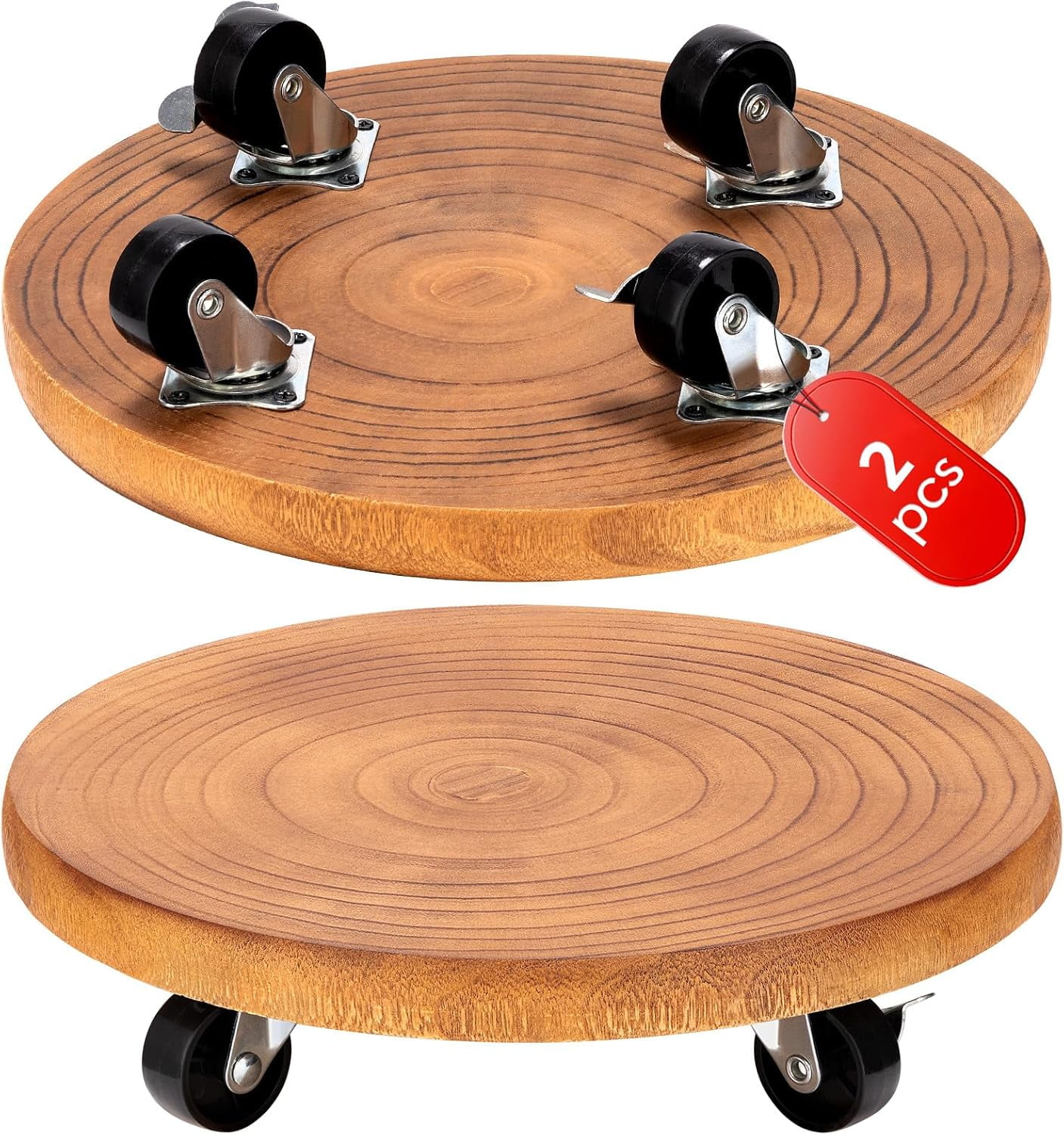 2pack Plant Caddy 12’’Wood Duty Rolling Plant Stand with 2 360 ...