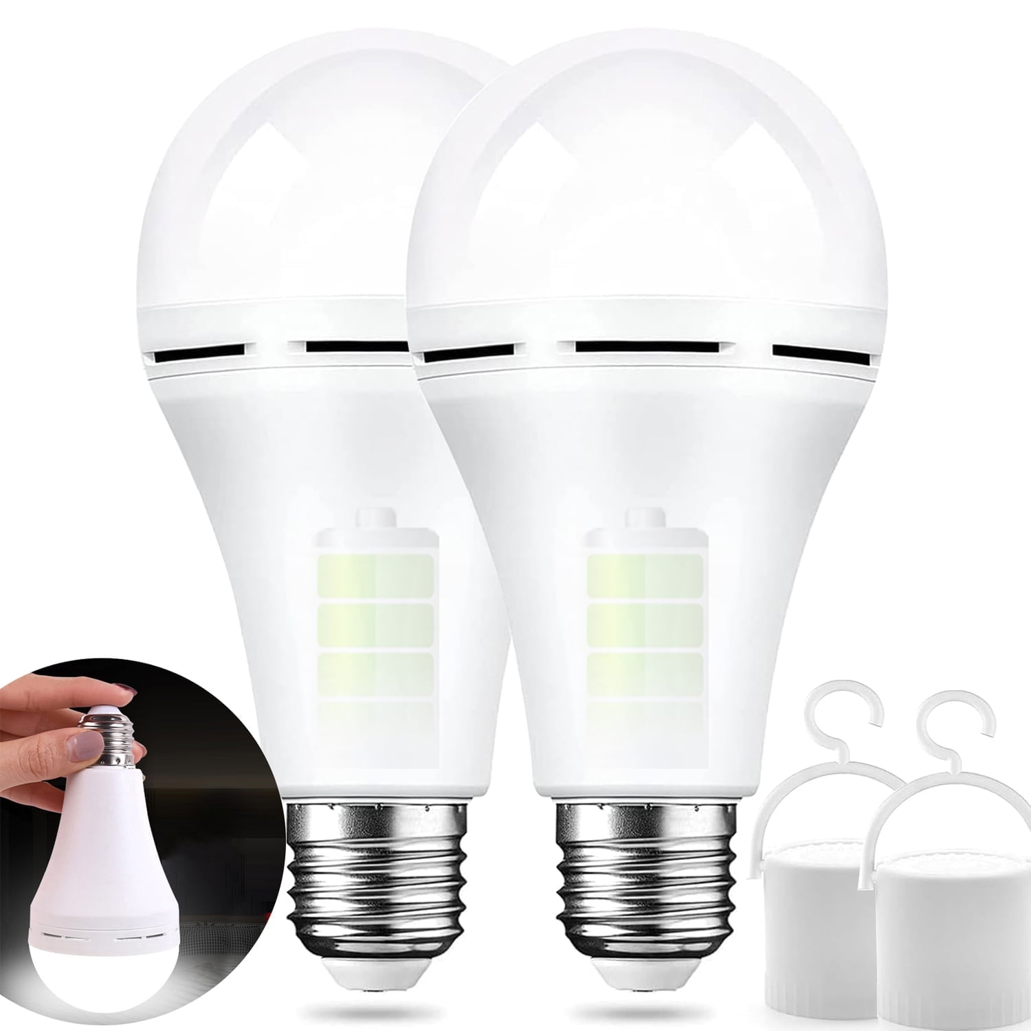 2pack Rechargeable Emergency Light Bulb E27 1200mAh 9W-60W Stay Lights ...