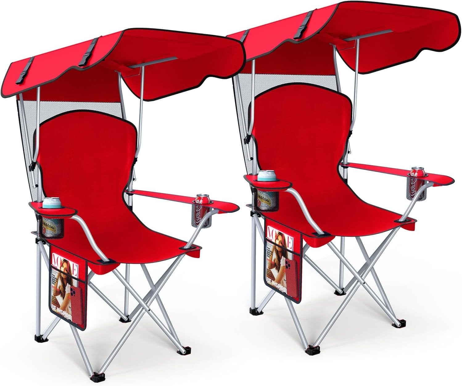 2pack Red Folding camping chair with sunshade canopy 600D Oxford cloth ...