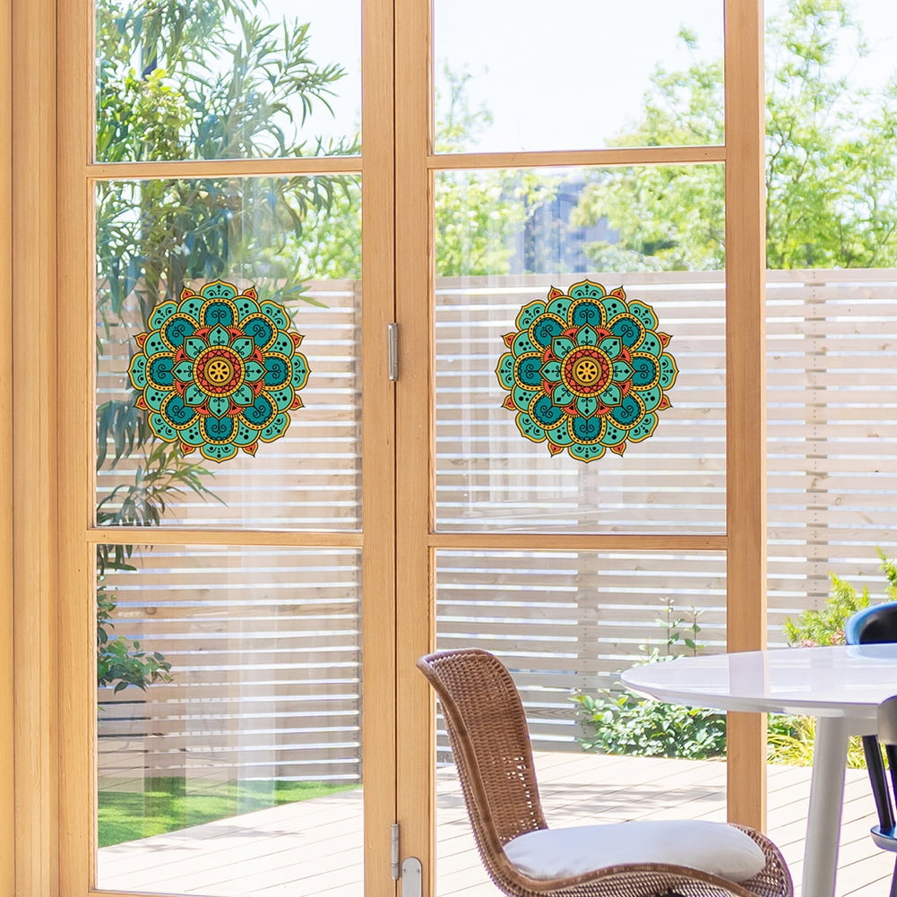 2pack Removable Flowers Wall Stickers 7" PVC Decorative Mandala Glass ...