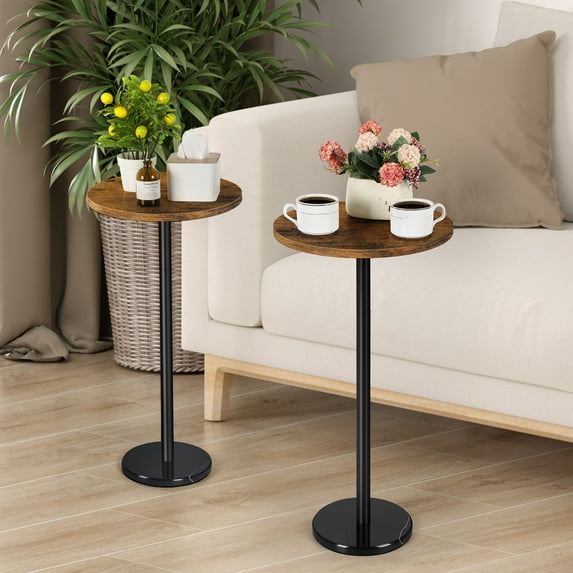 2pack Rustic Burned Wood Round Side Table with Black Sturdy Base Space ...