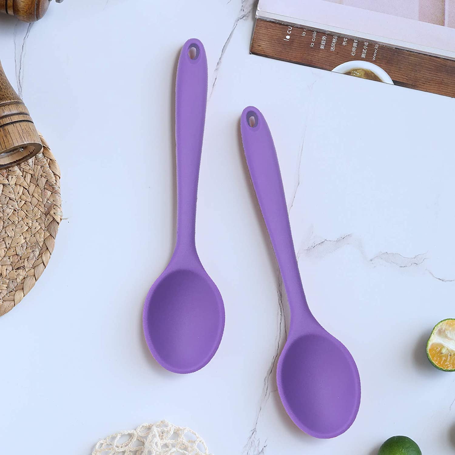 2pack Silicone Nonstick Mixing Spoons Set, High Heat Resistant to 480°F ...