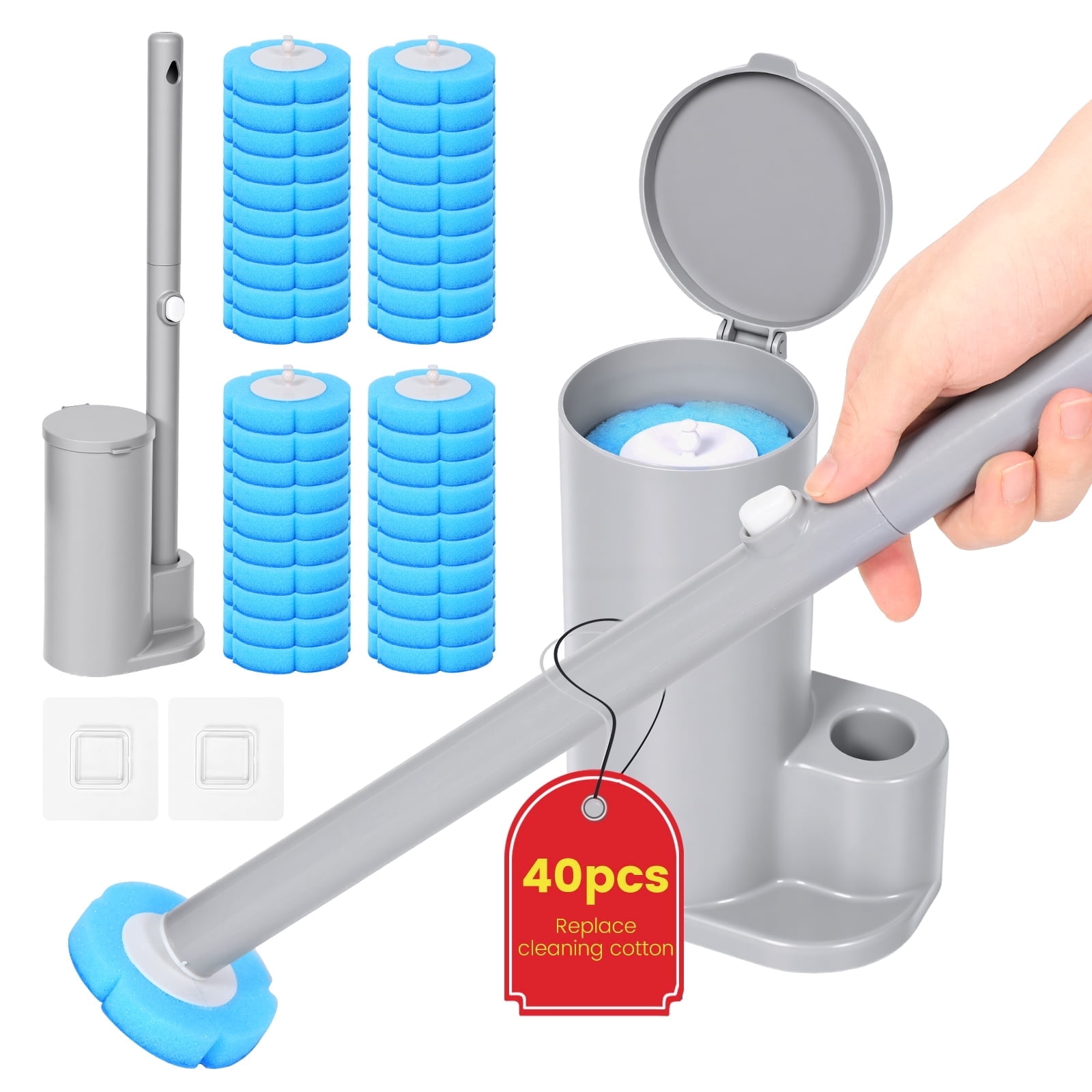 2pack Toilet Brush Cleaning Kit Reusable Floor/Wall Mounted Toilet Bowl ...