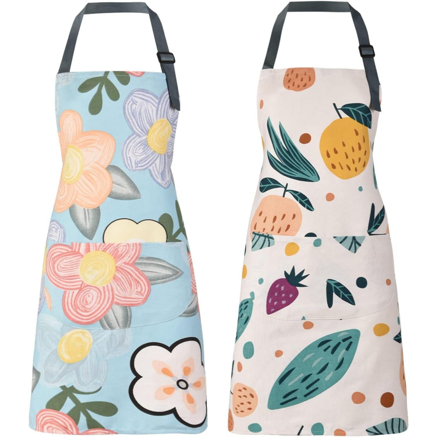 2pack Women Floral Apron With 2 Pockets - Long Ties Adjustable Neck ...