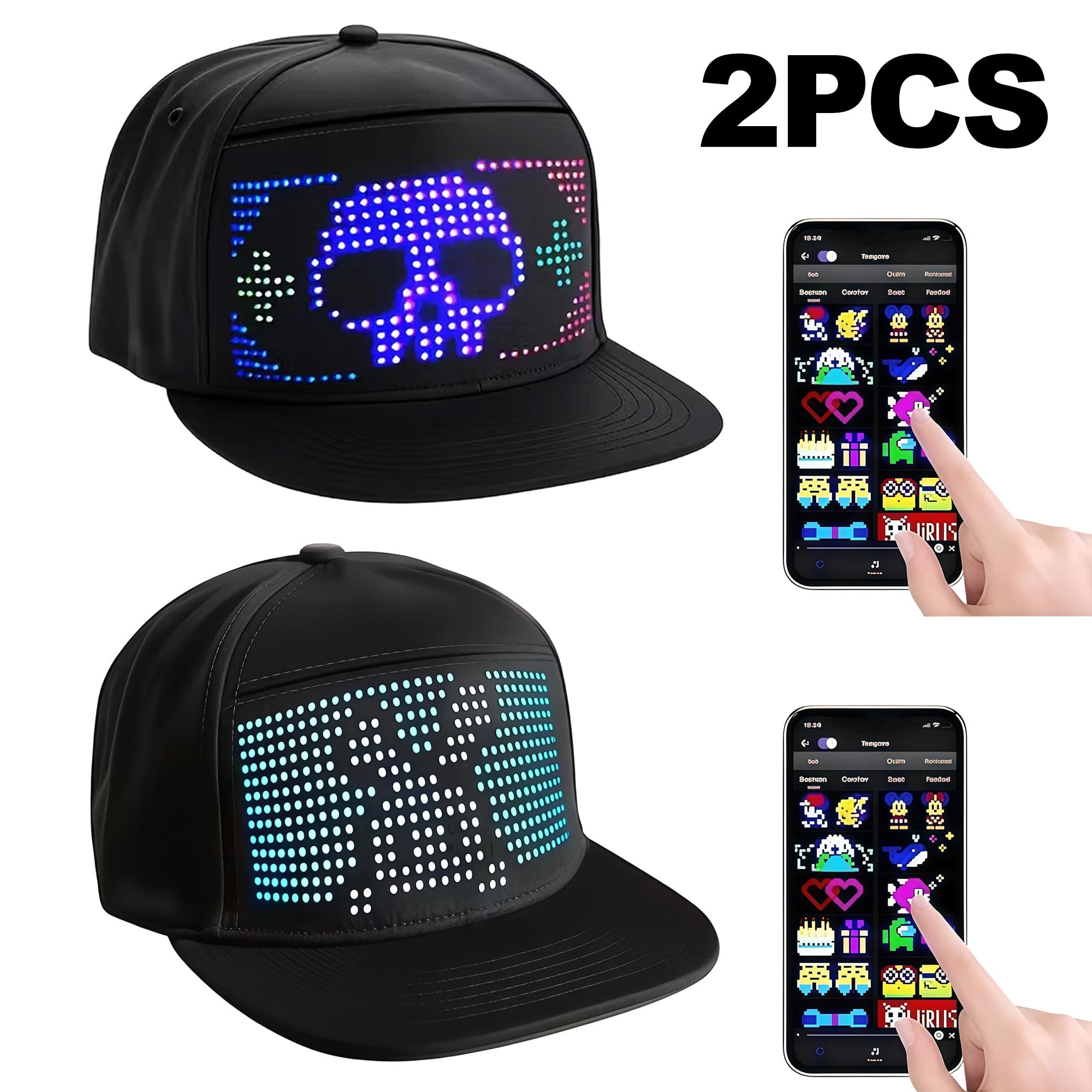 2packs LED Hat Hip Hop Pop Hat LED Display Hat Bluetooth App Controlled ...