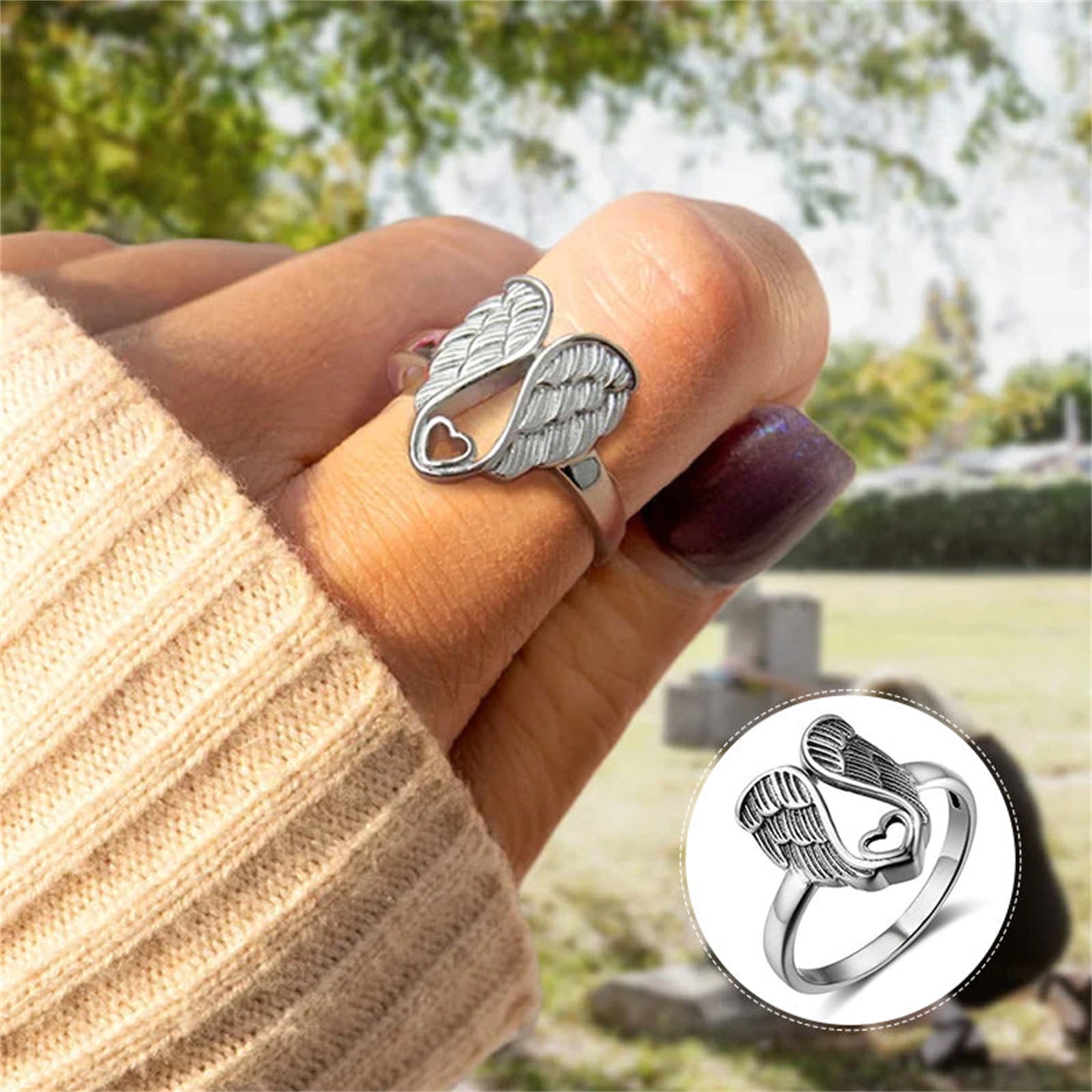 2packs Rings,Angels Women's Sterling Silver Vintage Angel Heart Ring ...