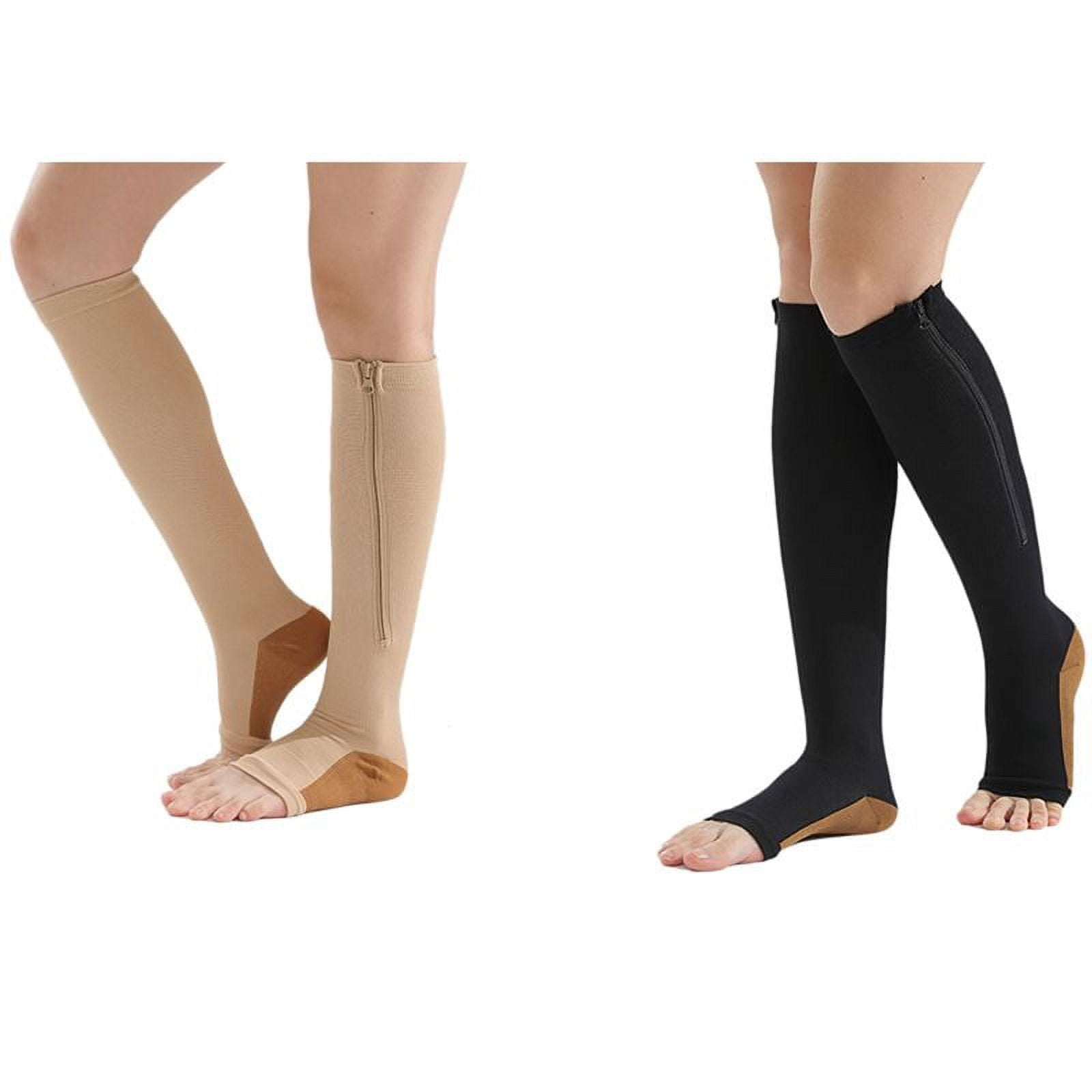 2pair Compression Stockings Nylon Zipper Compression Sock Leg Knee ...