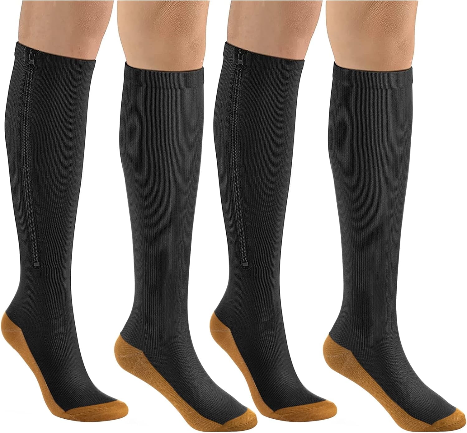 2pairs 20-30mmhg closed toe graduated zippered compression stocking ...