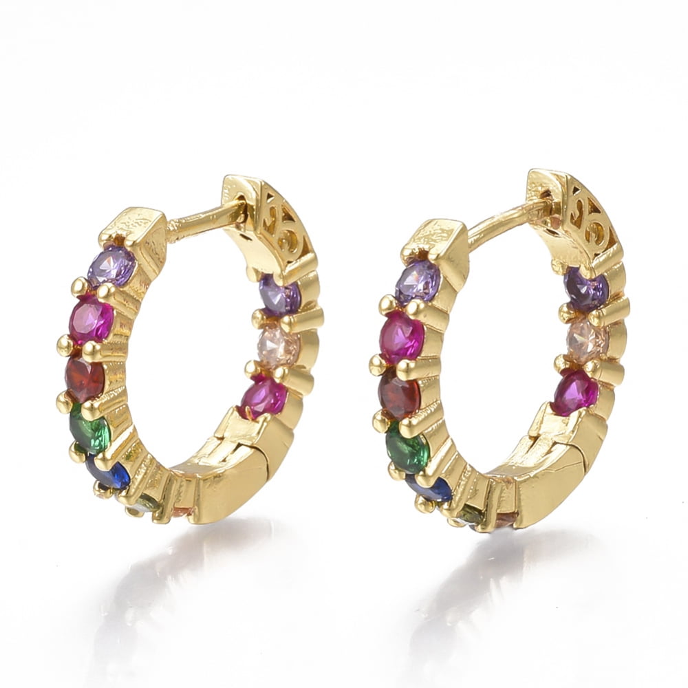 2pairs Brass Micro Pave Cubic Zirconia(Random Mixed Color) Hoop ...