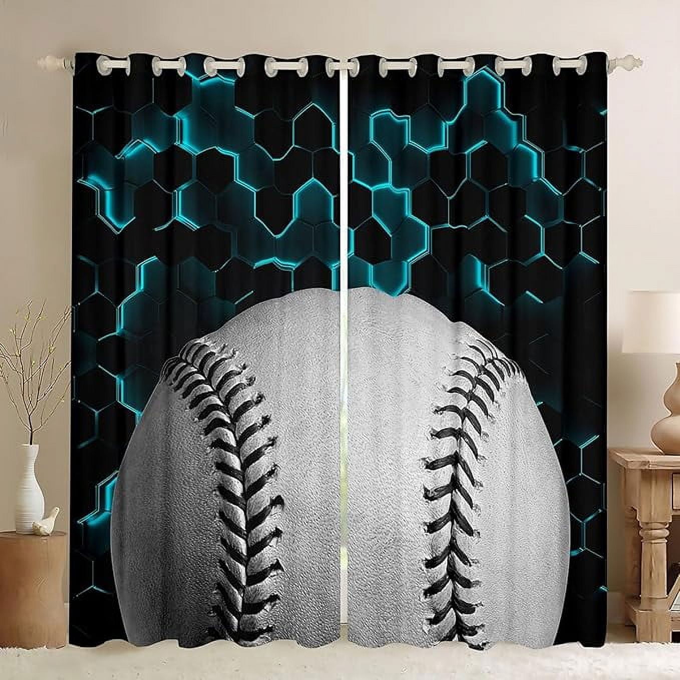 2panel Basketball Semi-Blackout Curtain for Bedroom Boys Sports Theme ...