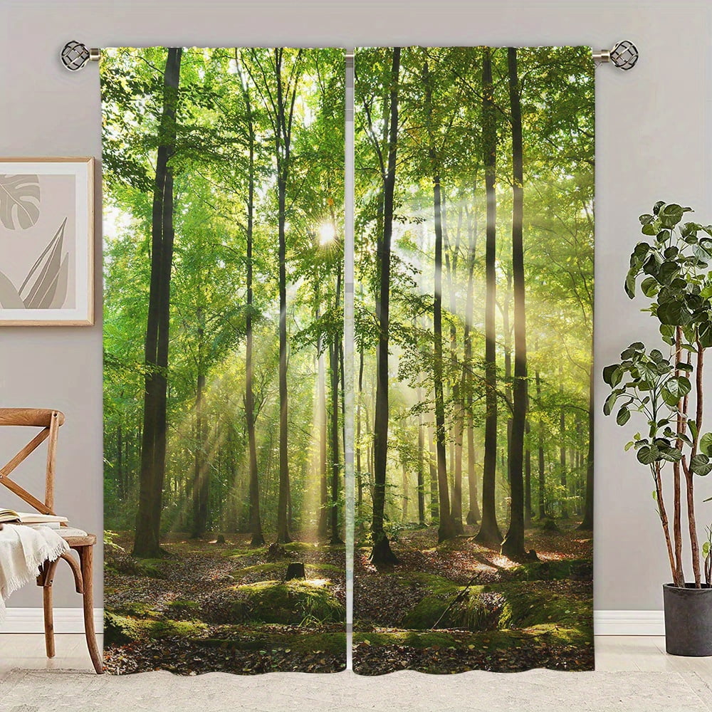 2panels Beautiful Forest Scenery Natural Curtain Waterfall Landscape ...