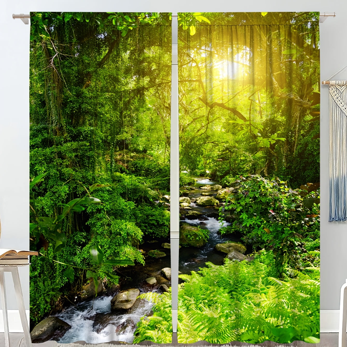 2panels Beautiful Forest Scenery Natural Curtain Waterfall Landscape ...