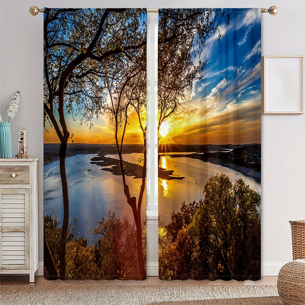 2panels Beautiful Forest Scenery Natural Curtain Waterfall Landscape ...