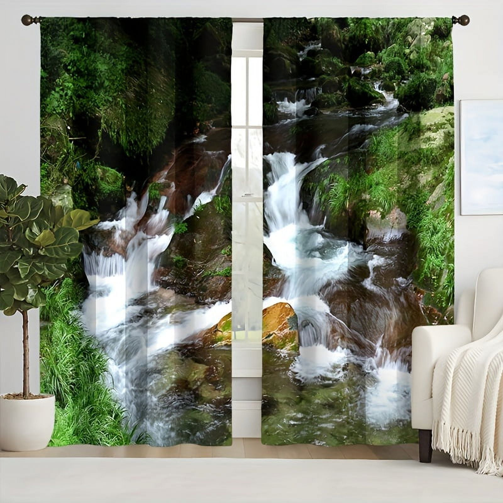 2panels Beautiful Forest Scenery Natural Curtain Waterfall Landscape ...