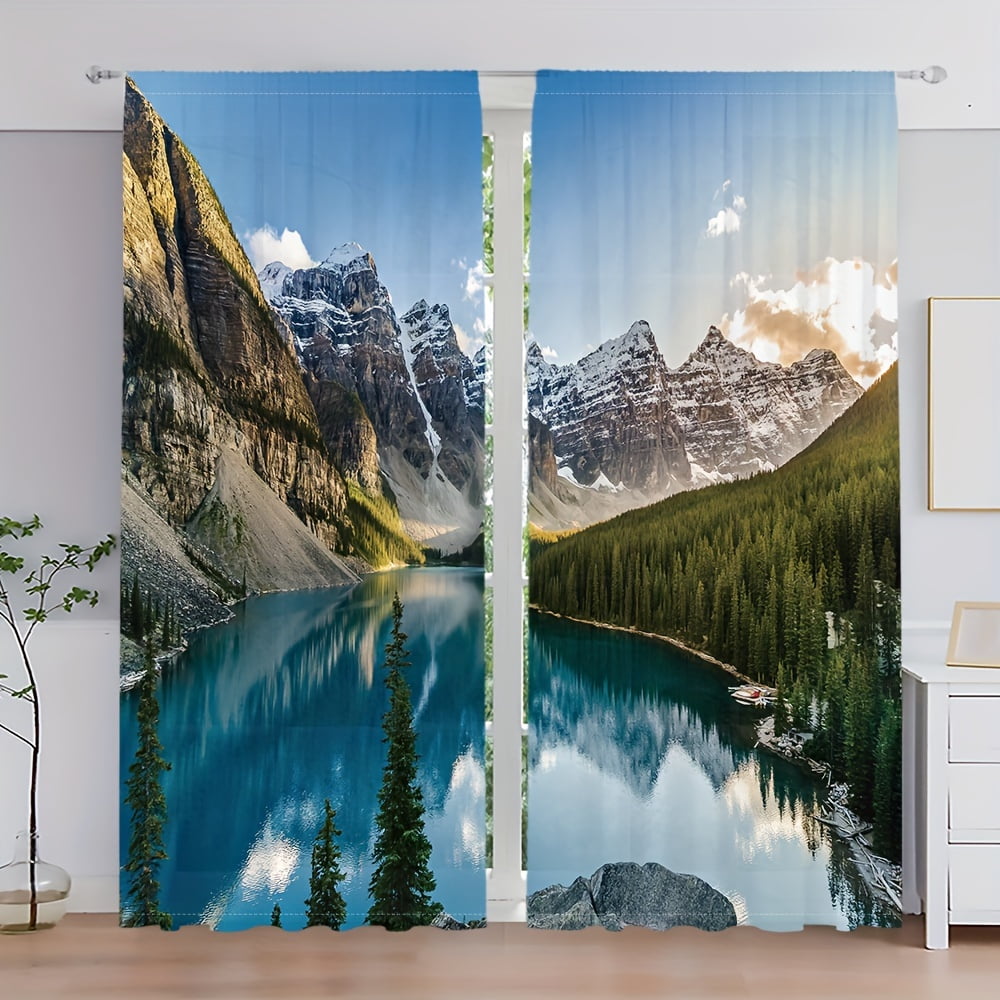 2panels Beautiful Forest Scenery Natural Curtain Waterfall Landscape ...