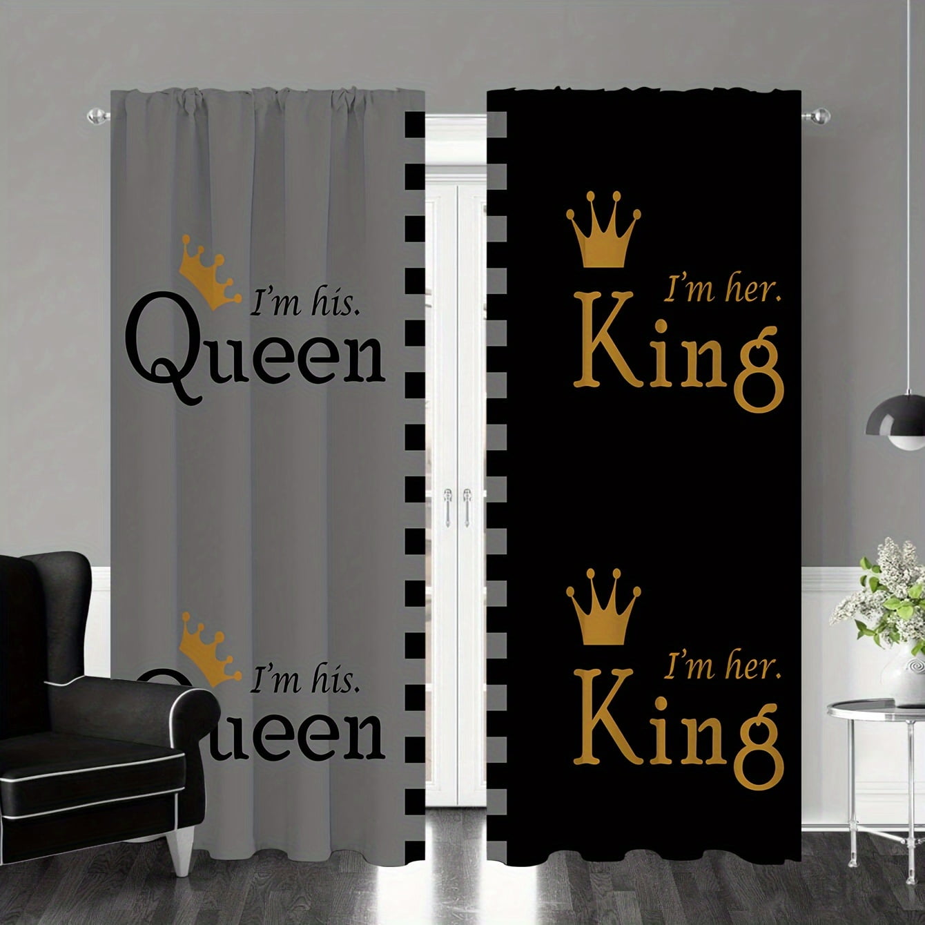 2panels Black & Red Color-Blocked Background Curtains Couple Mr. Ladies ...