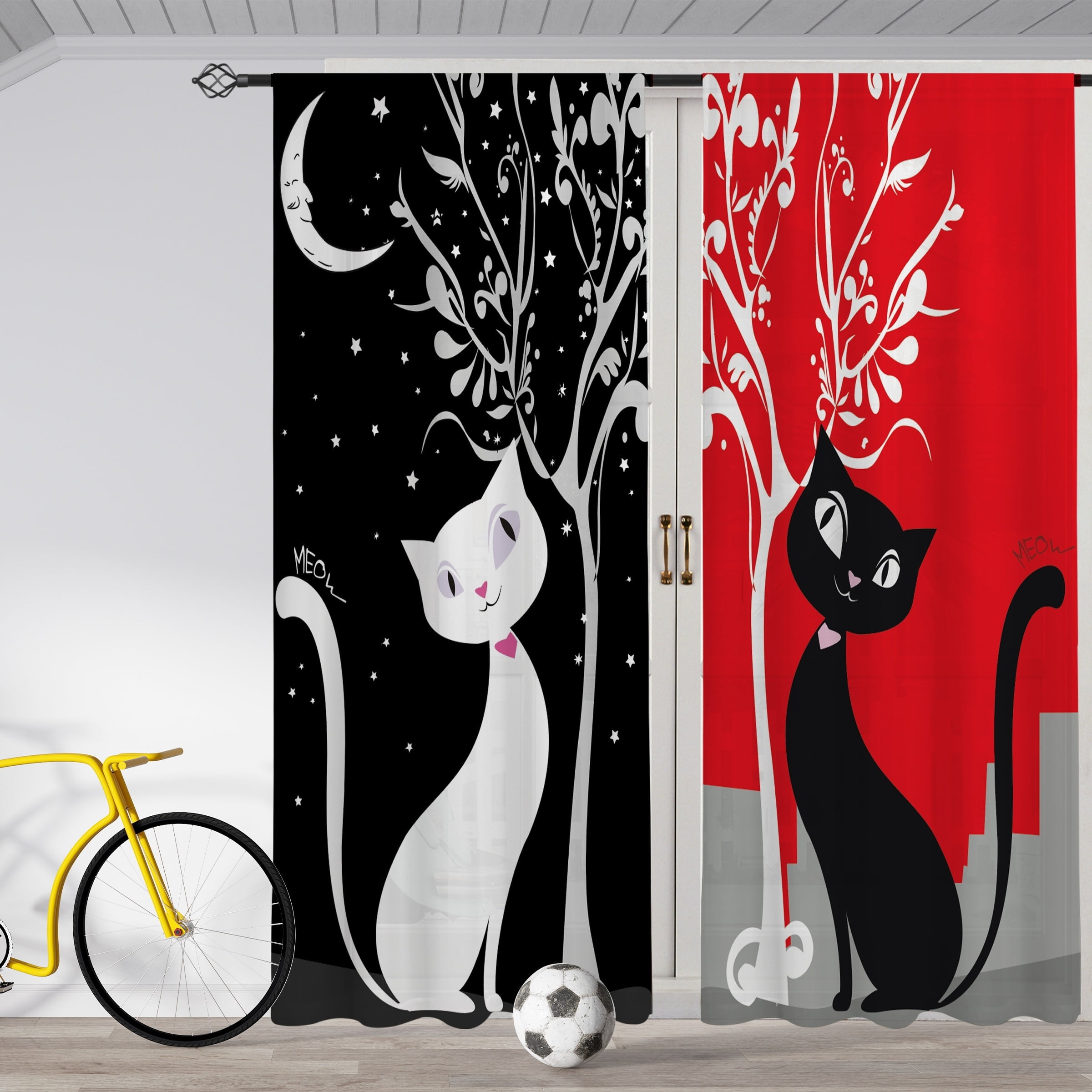 2panels Black & Red Color-Blocked Background Curtains Couple Mr. Ladies ...