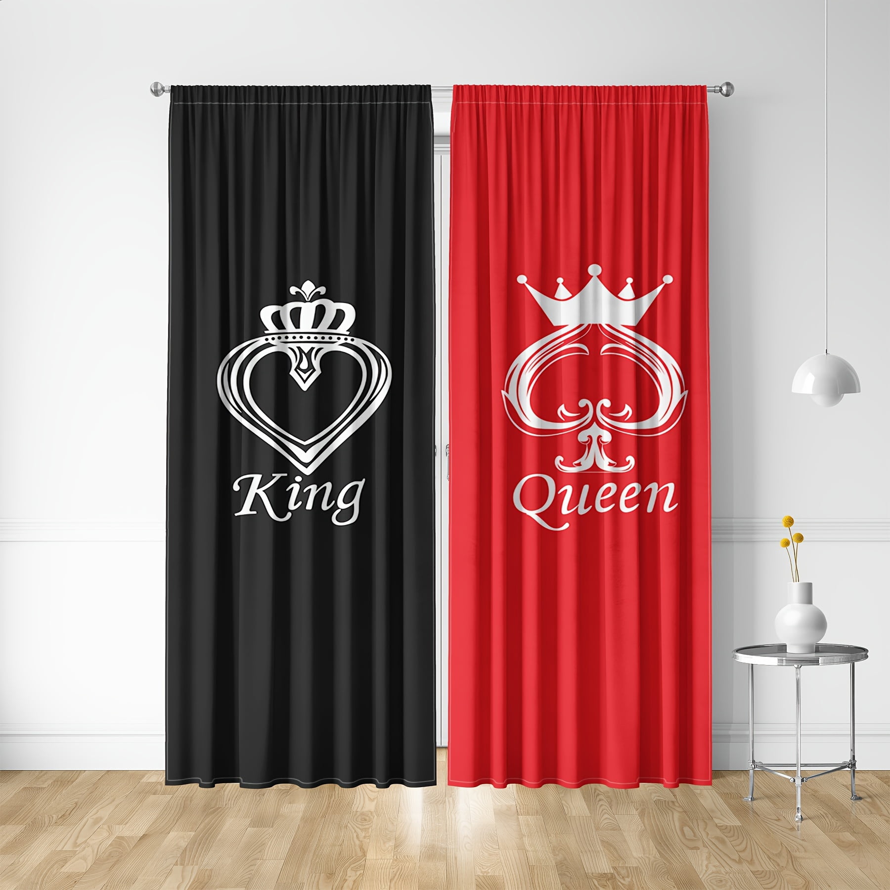 2panels Black & Red Color-Blocked Background Curtains Couple Mr. Ladies ...