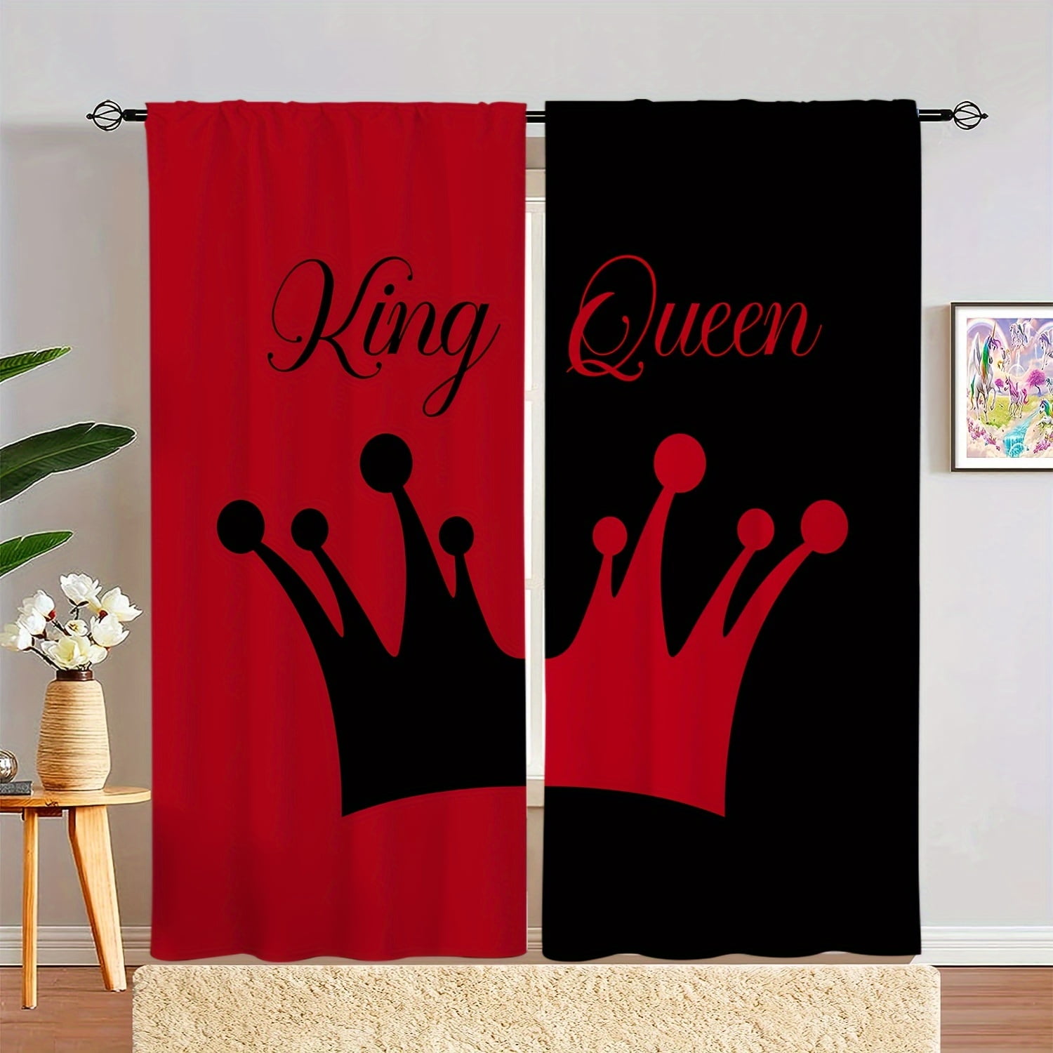 2panels Black & Red Color-Blocked Background Curtains Couple Mr. Ladies ...