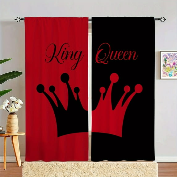 2panels Black & Red Color-Blocked Background Curtains Couple Mr. Ladies ...