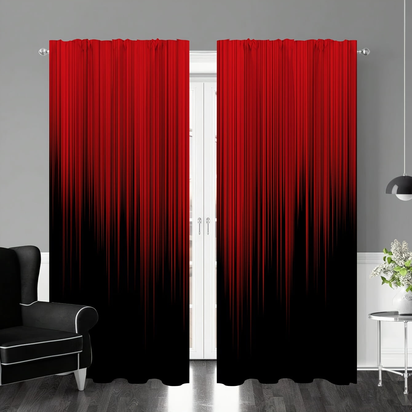 2panels Black & Red Color-Blocked Background Curtains Couple Mr. Ladies ...