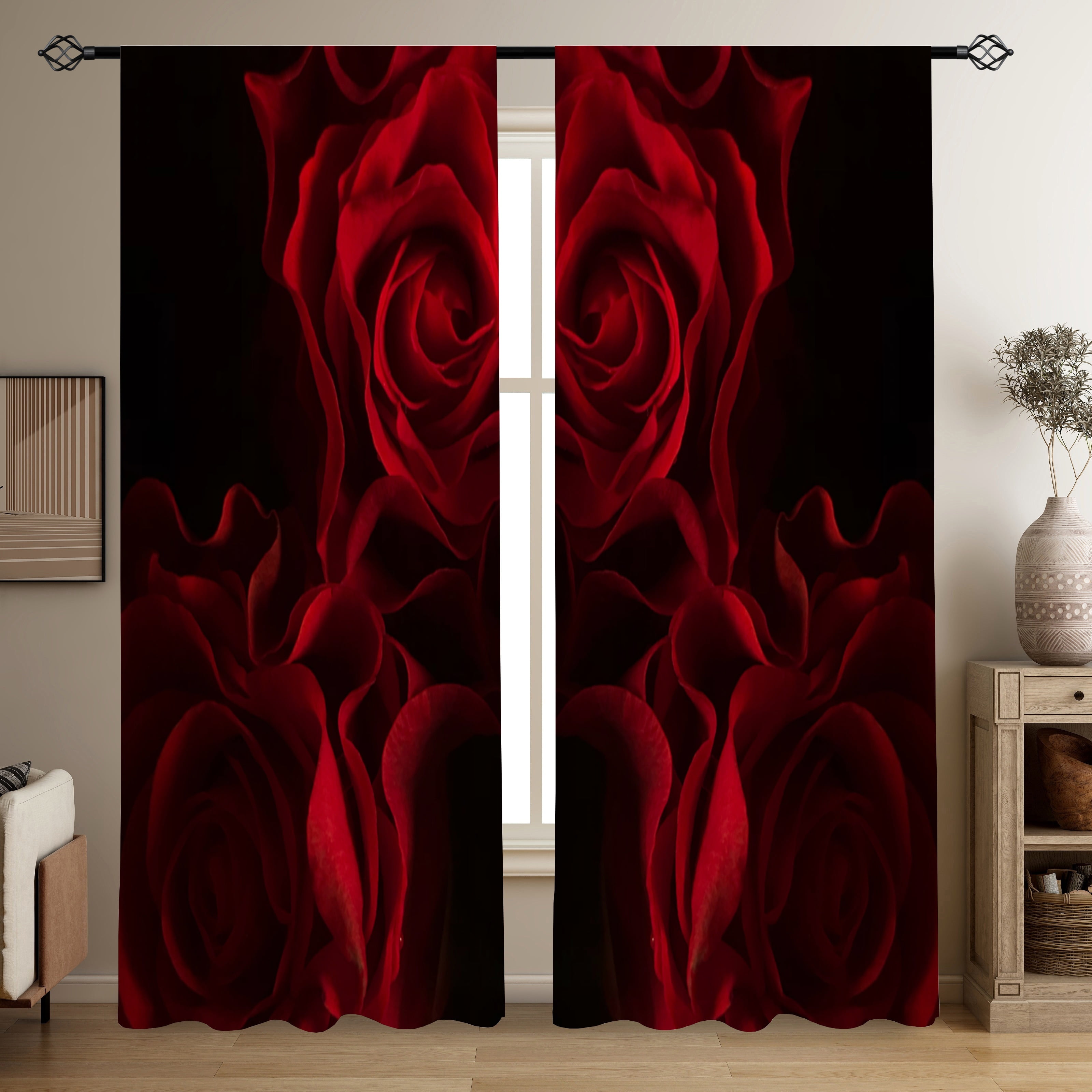 2panels Blooming Roses Printed Curtain For Bedroom Office Kitchen ...