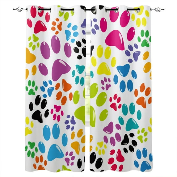 2panels Dog Paw Black Paw Print Puppy Grey Footprint Window Curtains ...