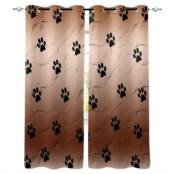 2panels Dog Paw Black Paw Print Puppy Grey Footprint Window Curtains ...