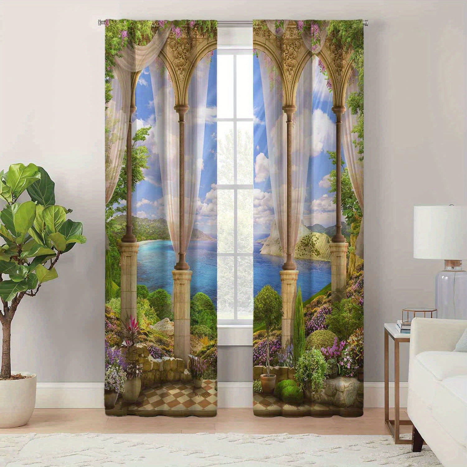 2panels Minimalist Style Living Room Curtain Window Landscape Printed ...