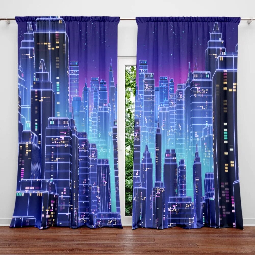 2panels Retro Castle St Bridge City Landscape Printed Curtain Rod ...